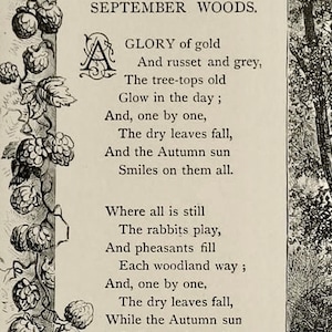 September Poem, Fall Cottagecore Print, Vintage Art, Vintage Poem - Etsy