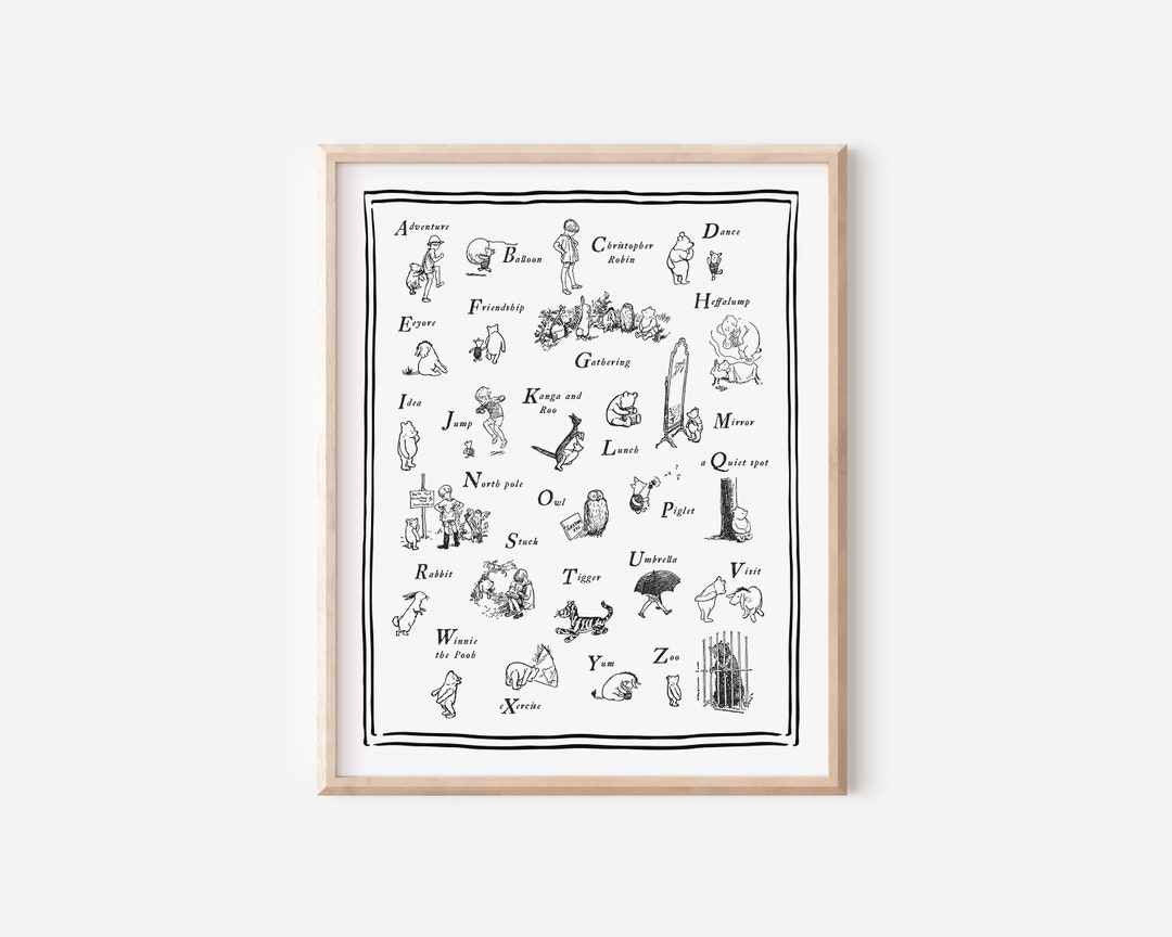 Black and White Winnie the Pooh ABC Poster, Alphabet Wall Decor ...