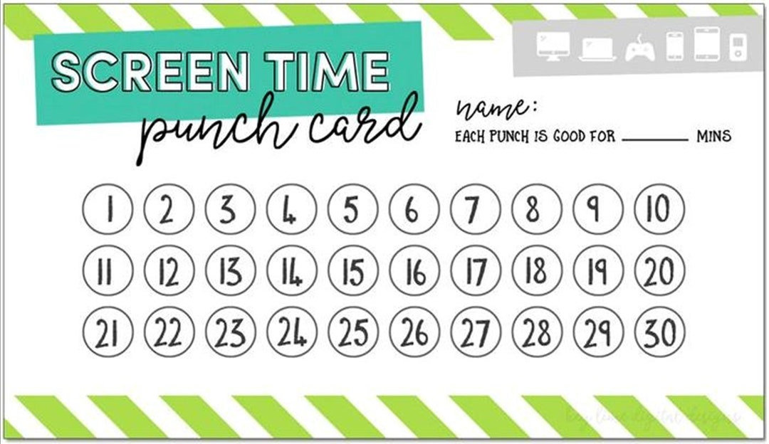 Screen Time Punch Card/downloadable Screen Time Punch Card/10 Screen ...