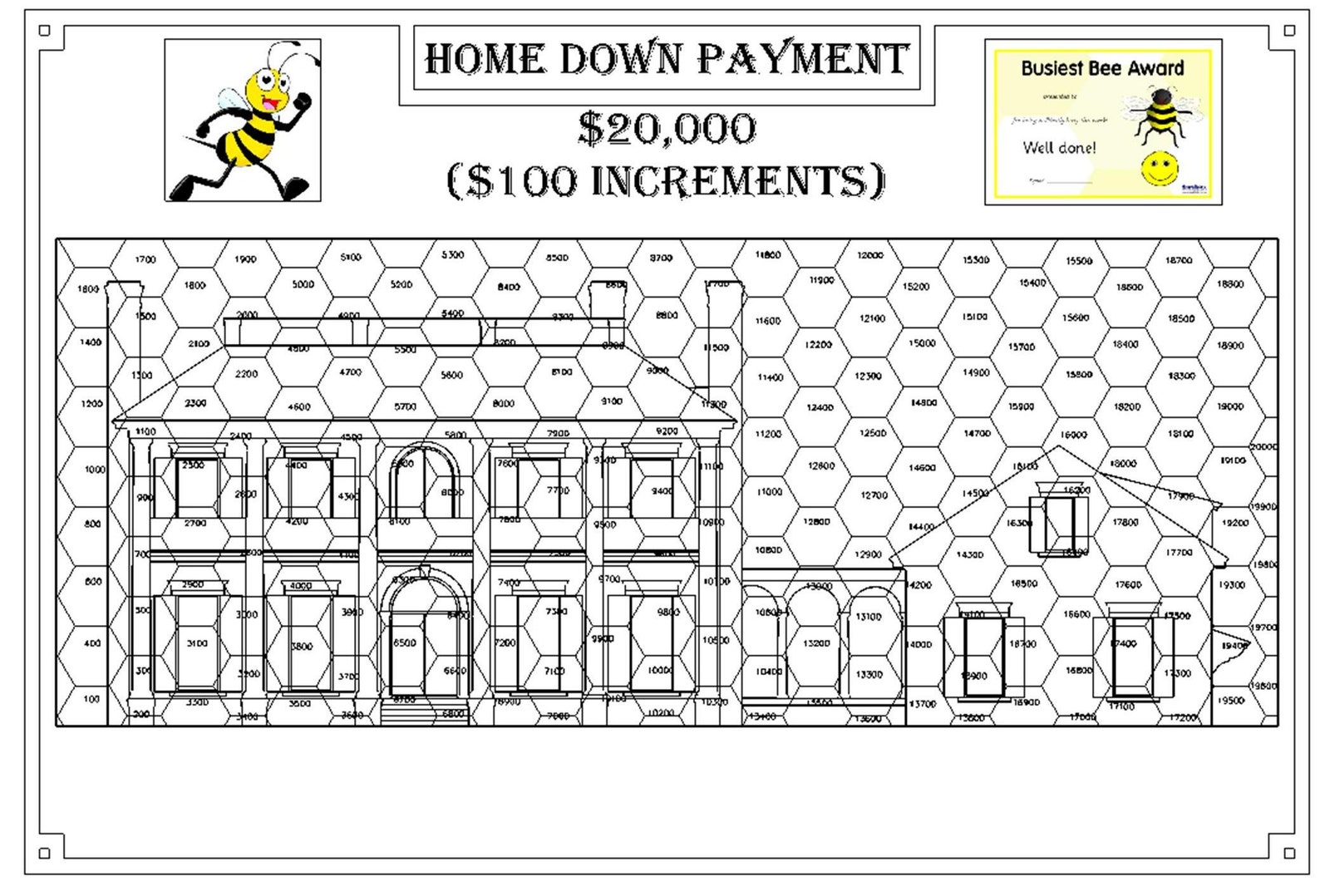 Printable Home Down Payment Chart Mark off in 100 Dollar Increments ...