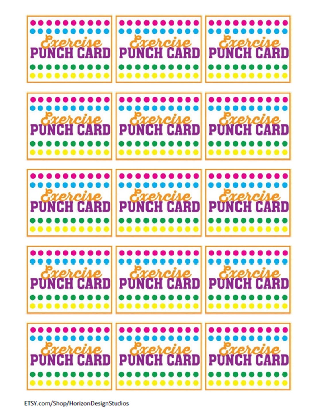 Exercise Punch Card Download/downloadable Punch Card/punch Card Pdf ...