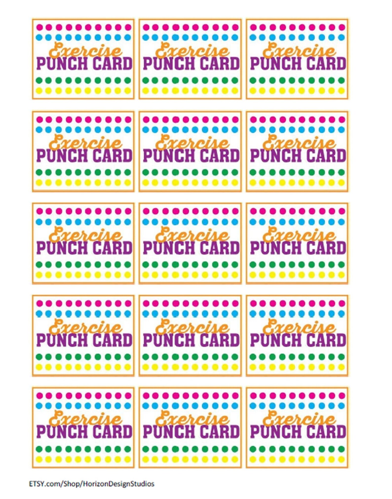 Exercise Punch Card Download/downloadable Punch Card/punch | Etsy