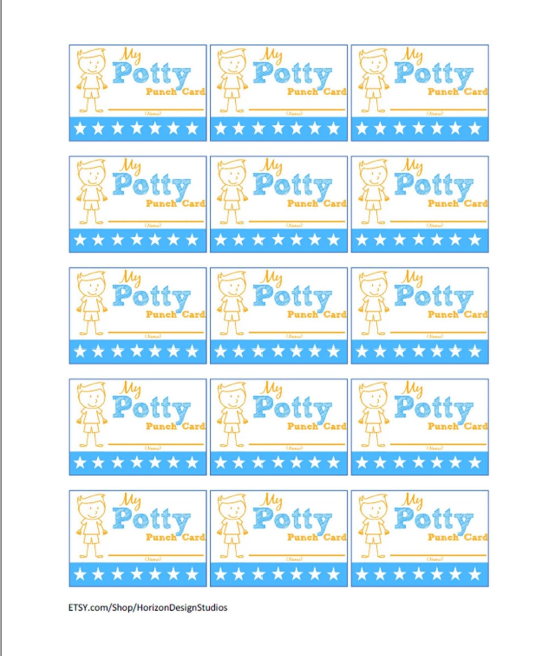 Potty Training Punch Card Download/potty Punch Card Pdf/potty - Etsy