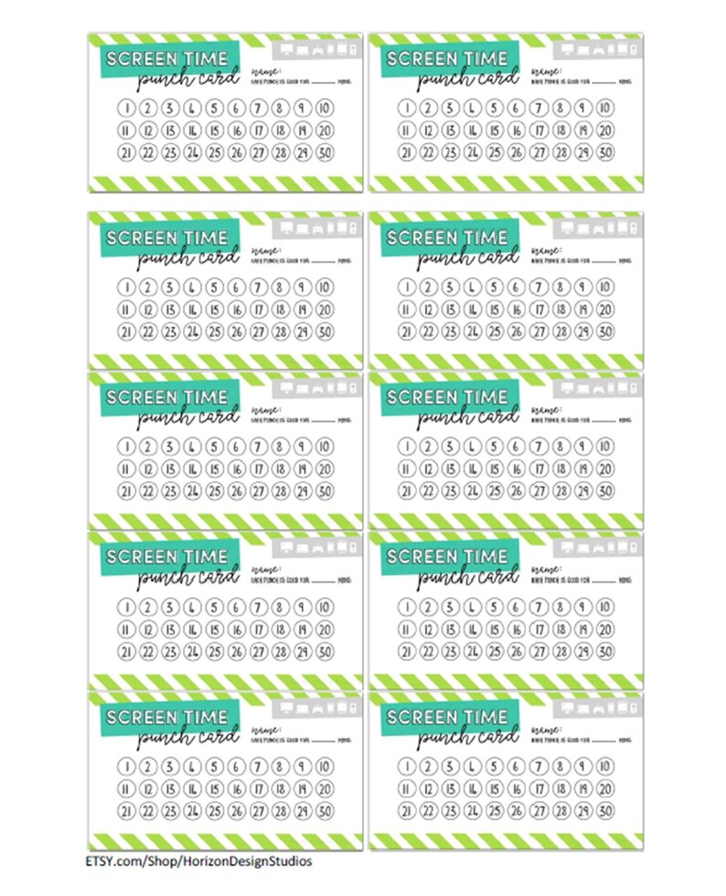 Screen Time Punch Card/downloadable Screen Time Punch Card/10 Screen ...