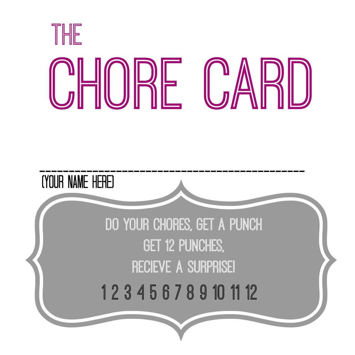 Downloadable Chore Card/12 Chord Cards per Download/chore Card | Etsy
