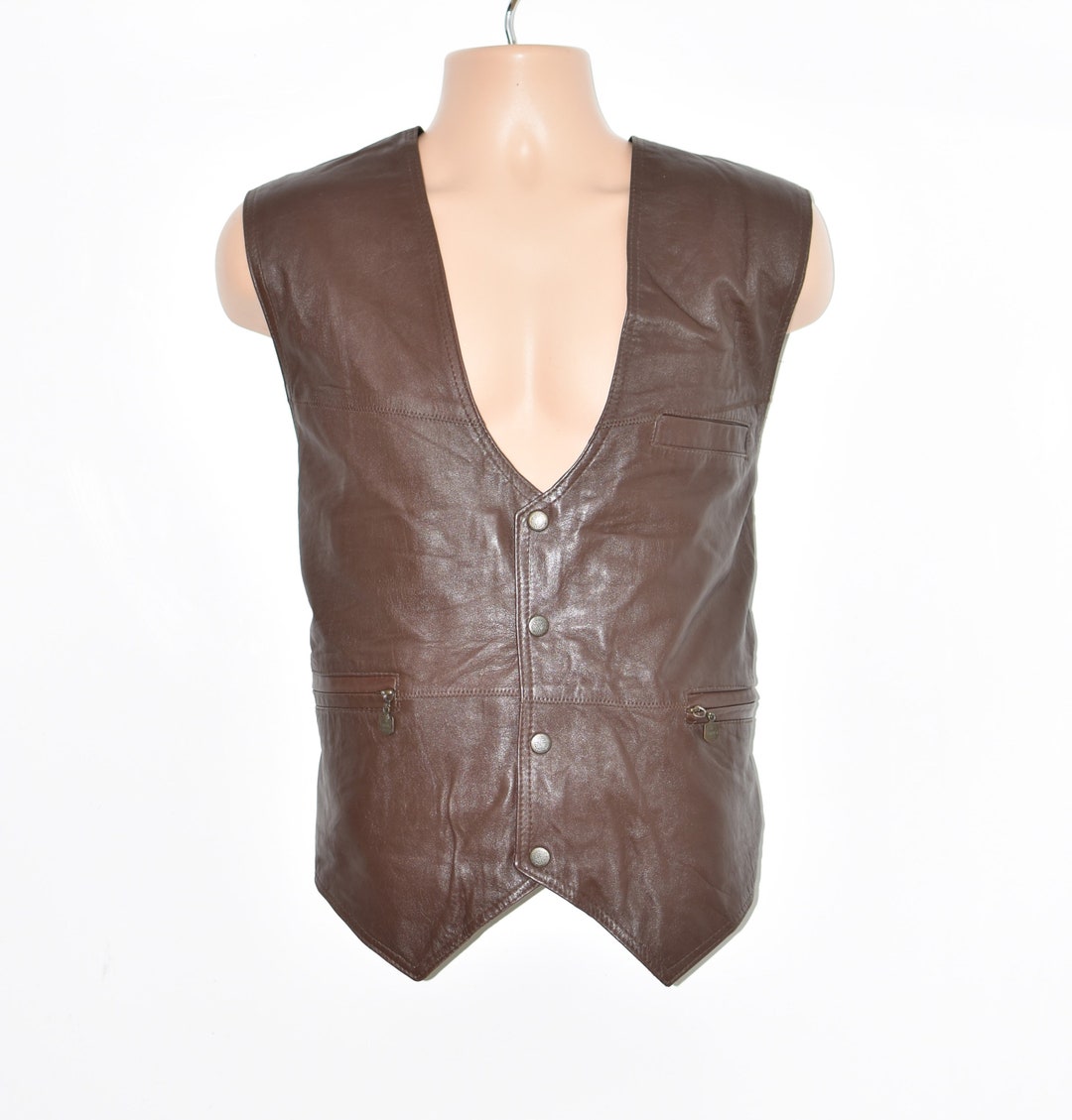 Vintage CDP Men's Real Leather Biker Motorbike Western Brown Vest ...