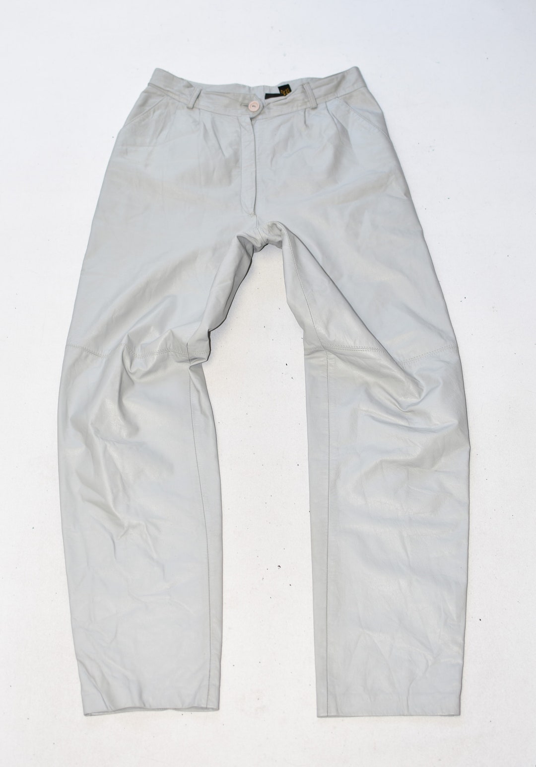 Vintage MISS ASTOR Women's Real Leather 70s Retro Pleated Blue Trousers ...