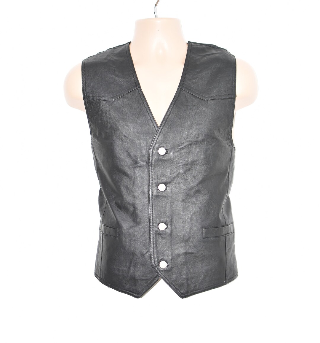Vintage JOHN F.GEE Men's Real Leather Biker Rocker Casual Black Vest ...
