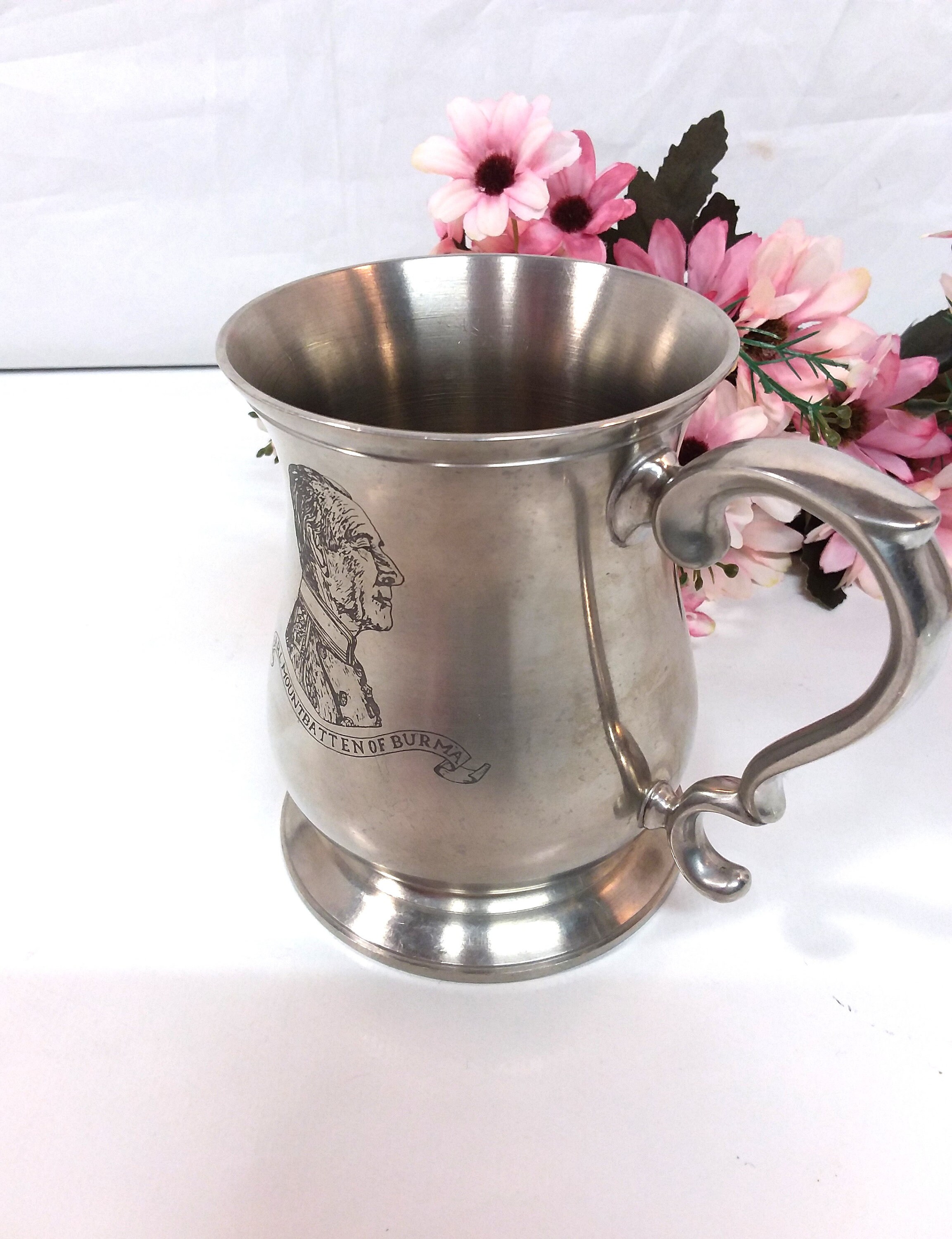 Pewter Beer Tankard, Crown and Rose Festival Jug, 1 Pint Handled Jug ...