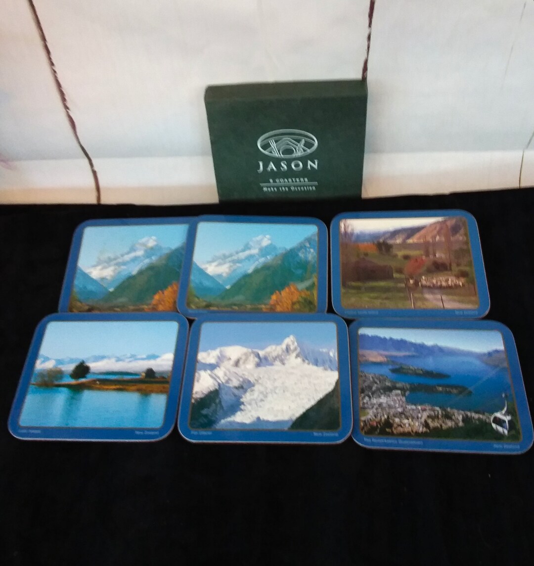 New Zealand Drink Mats Boxed Set of 6, Jason Drink Coasters, New ...