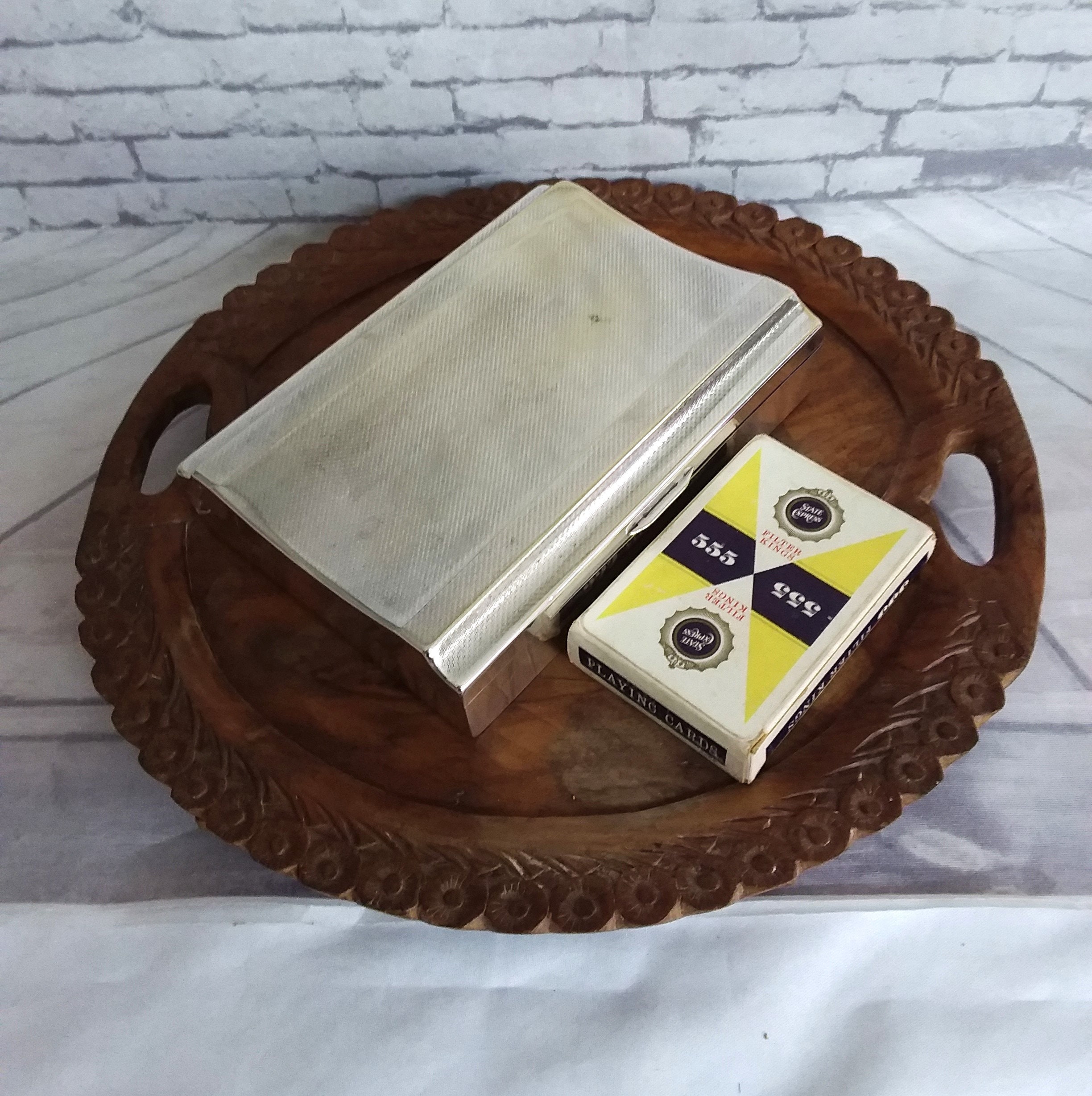 Cigarette Box, State Express Cigarettes, Silver Metal Box With Wooden ...