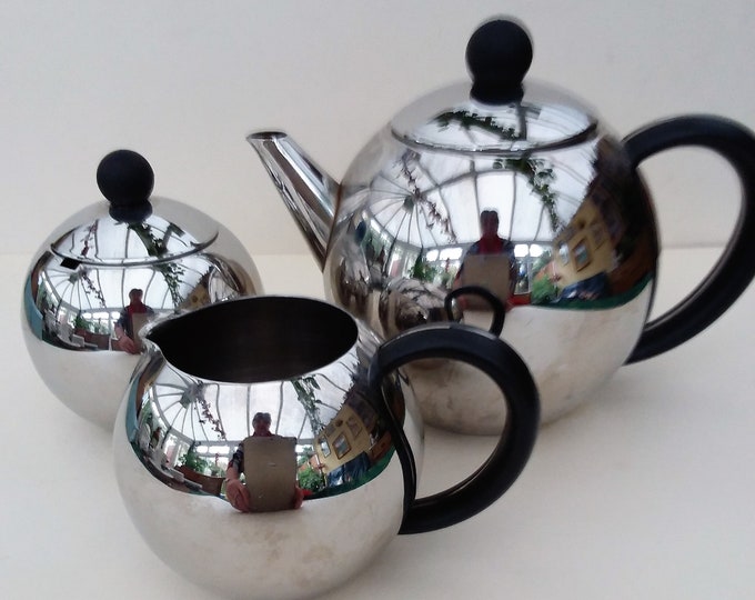 Tea Set, Large Teapot, Milk and Sugar, Stainless Steel Tea Set, Vintage ...