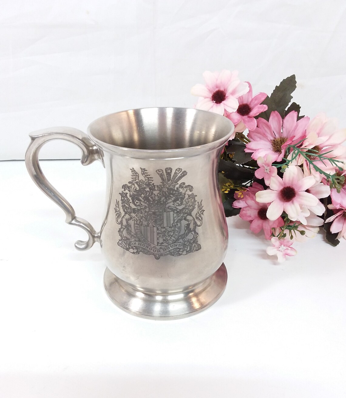 Pewter Beer Tankard, Crown and Rose Festival Jug, 1 Pint Handled Jug ...