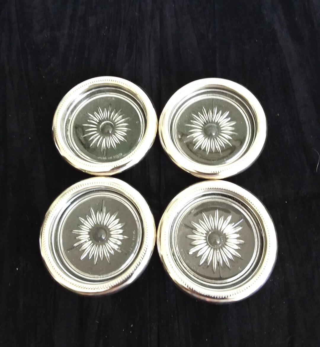 Glass Coasters, 4 X Cut Glass and Silver Plated 4 Coaster for Wine ...