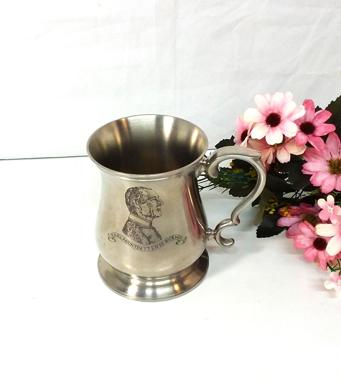 Pewter Beer Tankard, Crown and Rose Festival Jug, 1 Pint Handled Jug ...