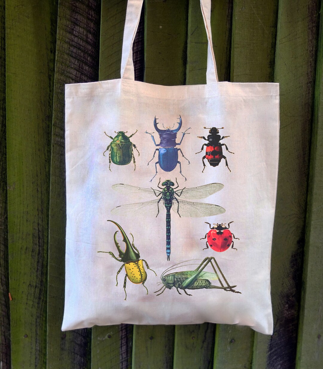 Botanical Insect Print Tote Bag: Vintage Style Cotton Shopping Bag - Etsy