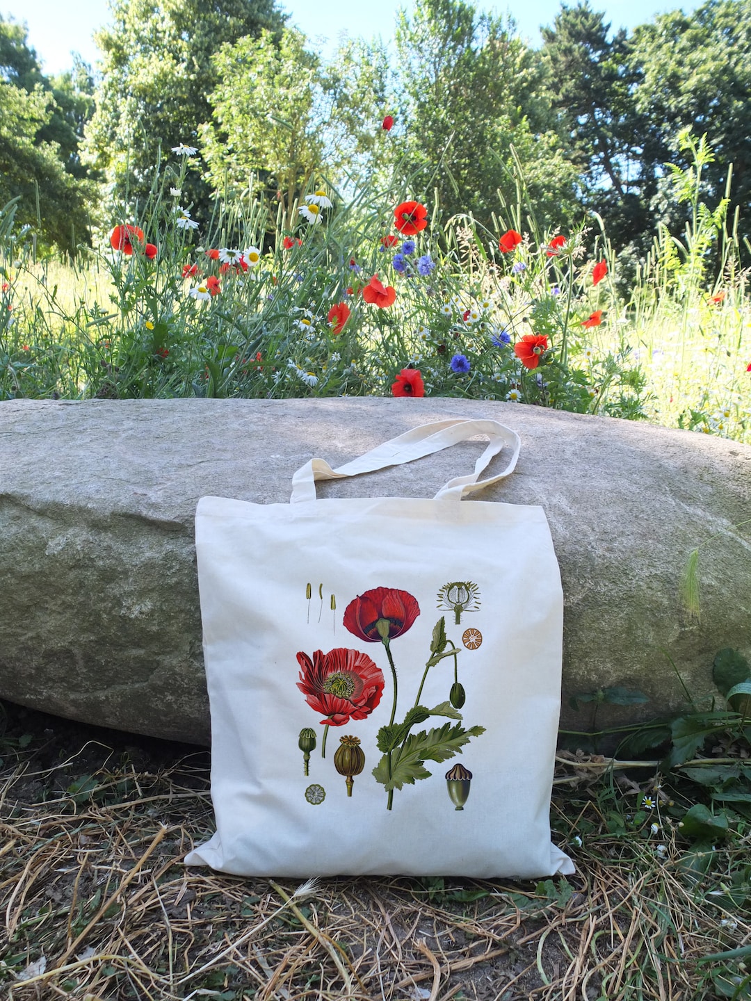 Poppy Botanical Print Tote Bag: 100% Cotton Shopping Bag - Etsy