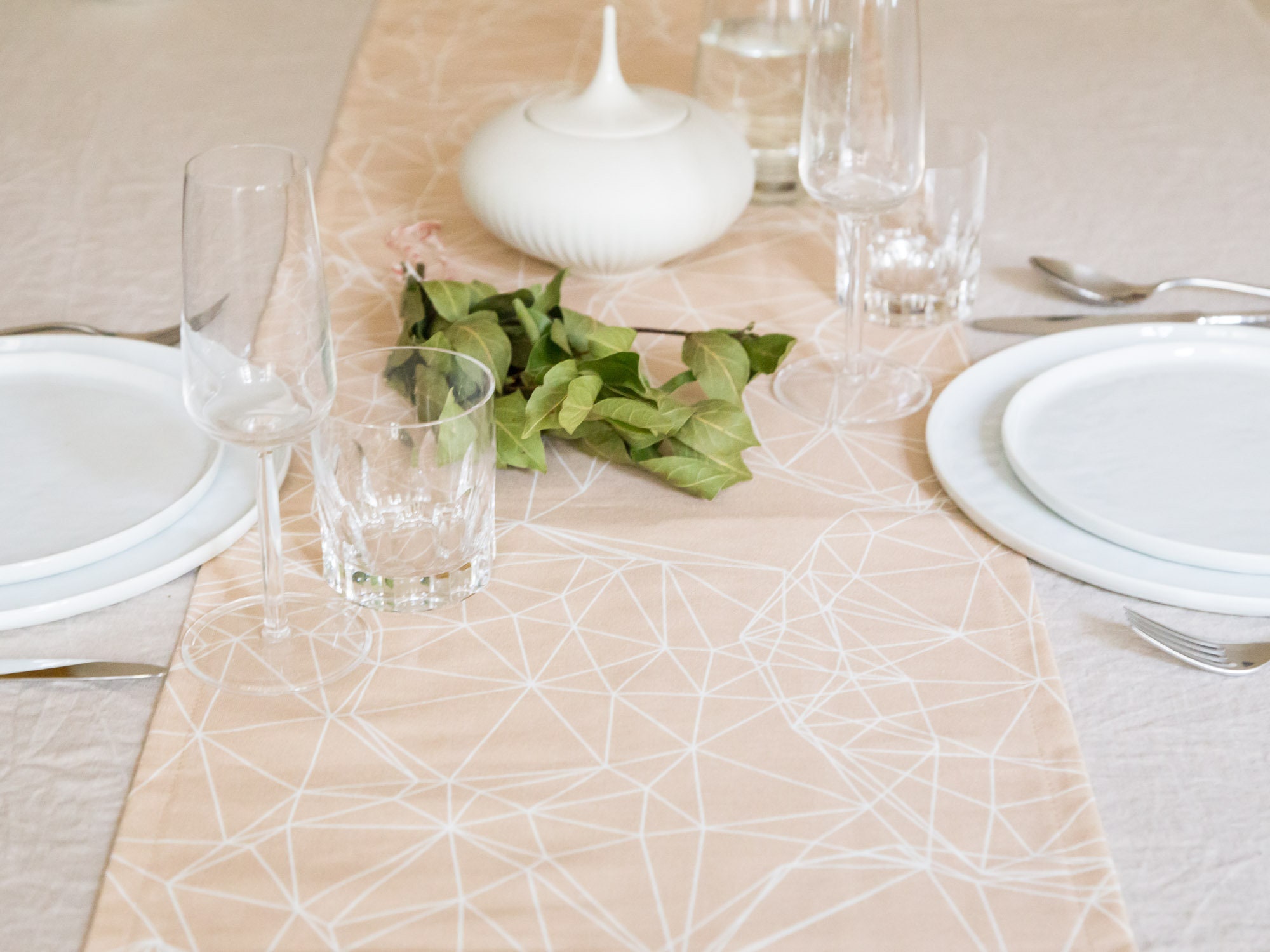 Dining Table Runner Beige, White Cotton 35 X 145 Cm, Modern Boho Table ...