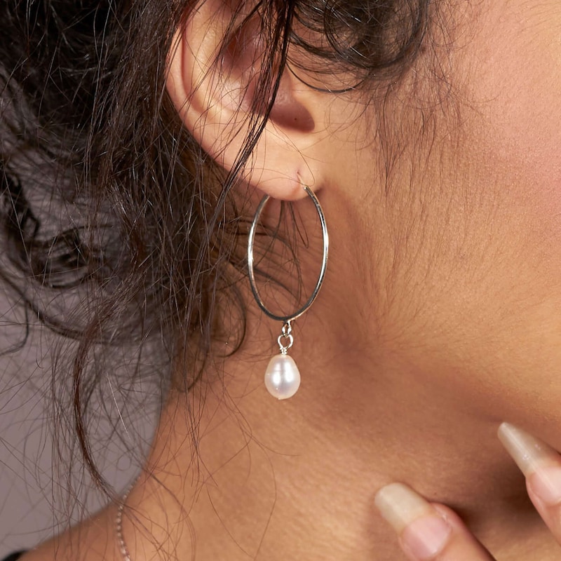 Pearl Drop Hoop Earrings - Etsy