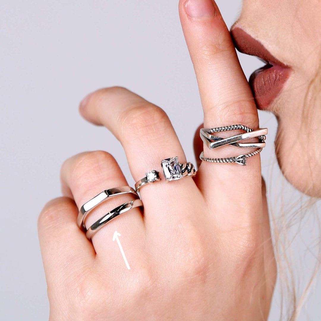 Sterling Silver Double Band Ring, Minimalist Open Band Stacking Ring ...