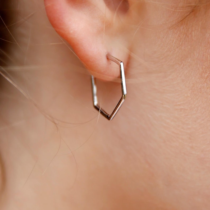 Geometric Hexagon Sterling Silver Hoop Earrings Minimalist - Etsy