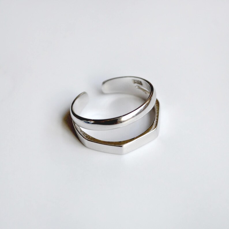Sterling Silver Double Band Ring, Minimalist Open Band Stacking Ring ...