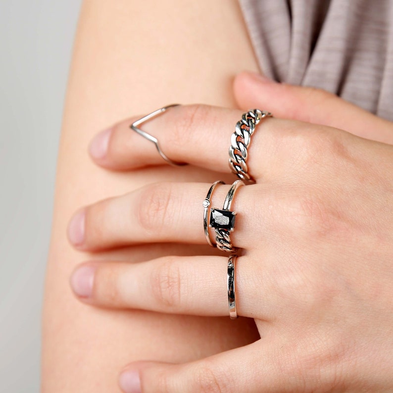 Twist Wide Band Goth Ring. Simple Sterling Silver Chain Ring - Etsy UK