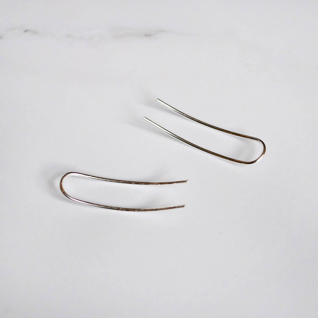 Sterling Silver Bar Ear Climber. Minimalist Long Ear Crawler. Boho ...
