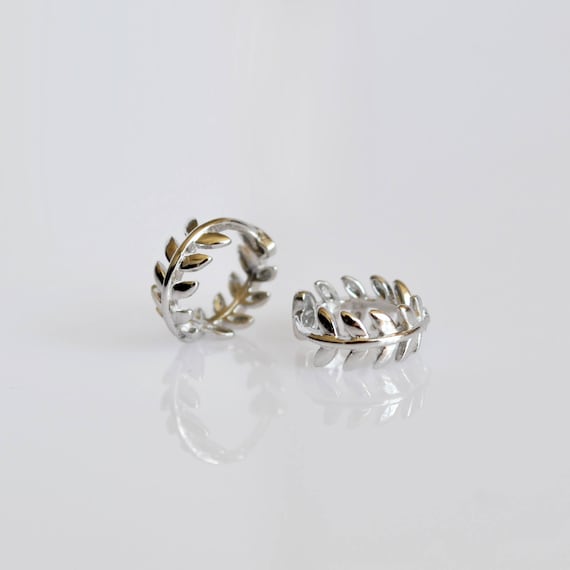 Sterling Silver Leaf Hoop Earrings. Small Huggie Hoop Earrings. Dainty Boho Leaf Earrings. Minimalist Leaf Jewelry Etsy