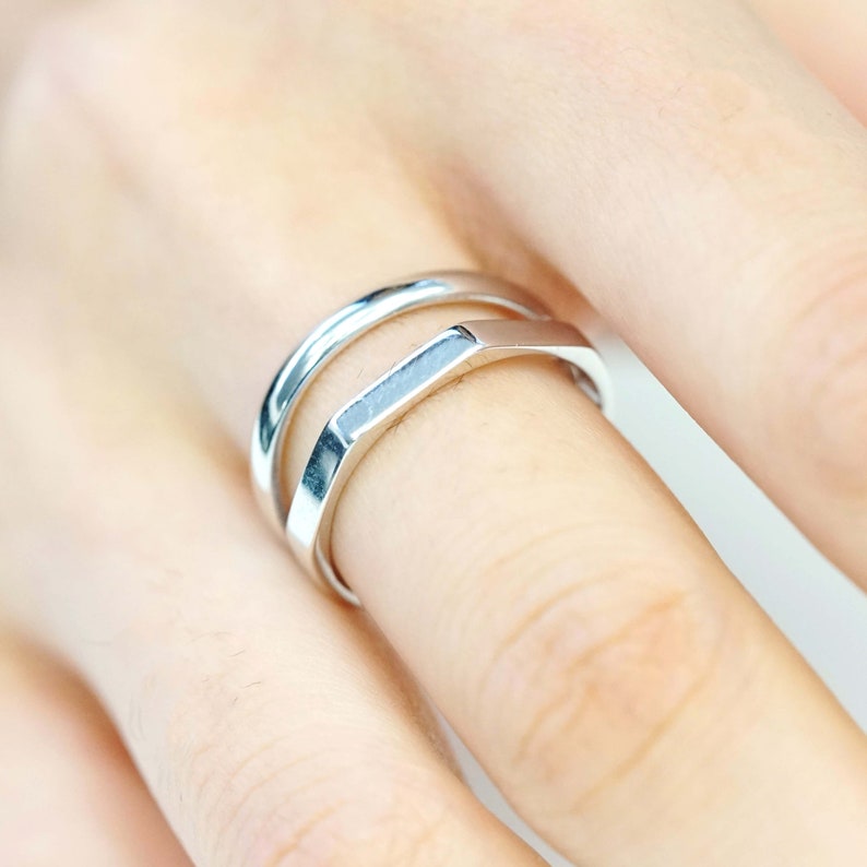 Sterling Silver Double Band Ring, Minimalist Open Band Stacking Ring ...