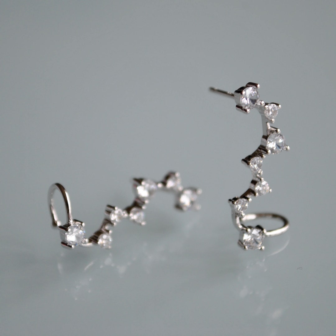 Celestial Star Ear Climber Earrings. Sterling Silver Cubic Zirconia ...