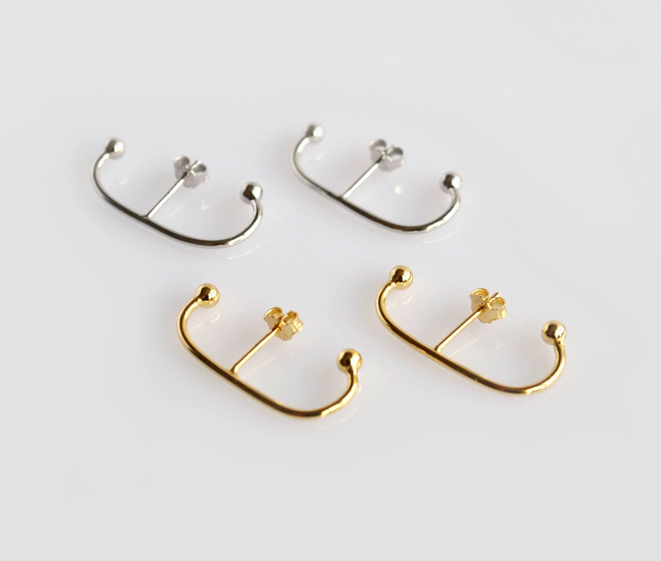 Sterling silver suspender earrings Double bar ear suspenders - Etsy.de