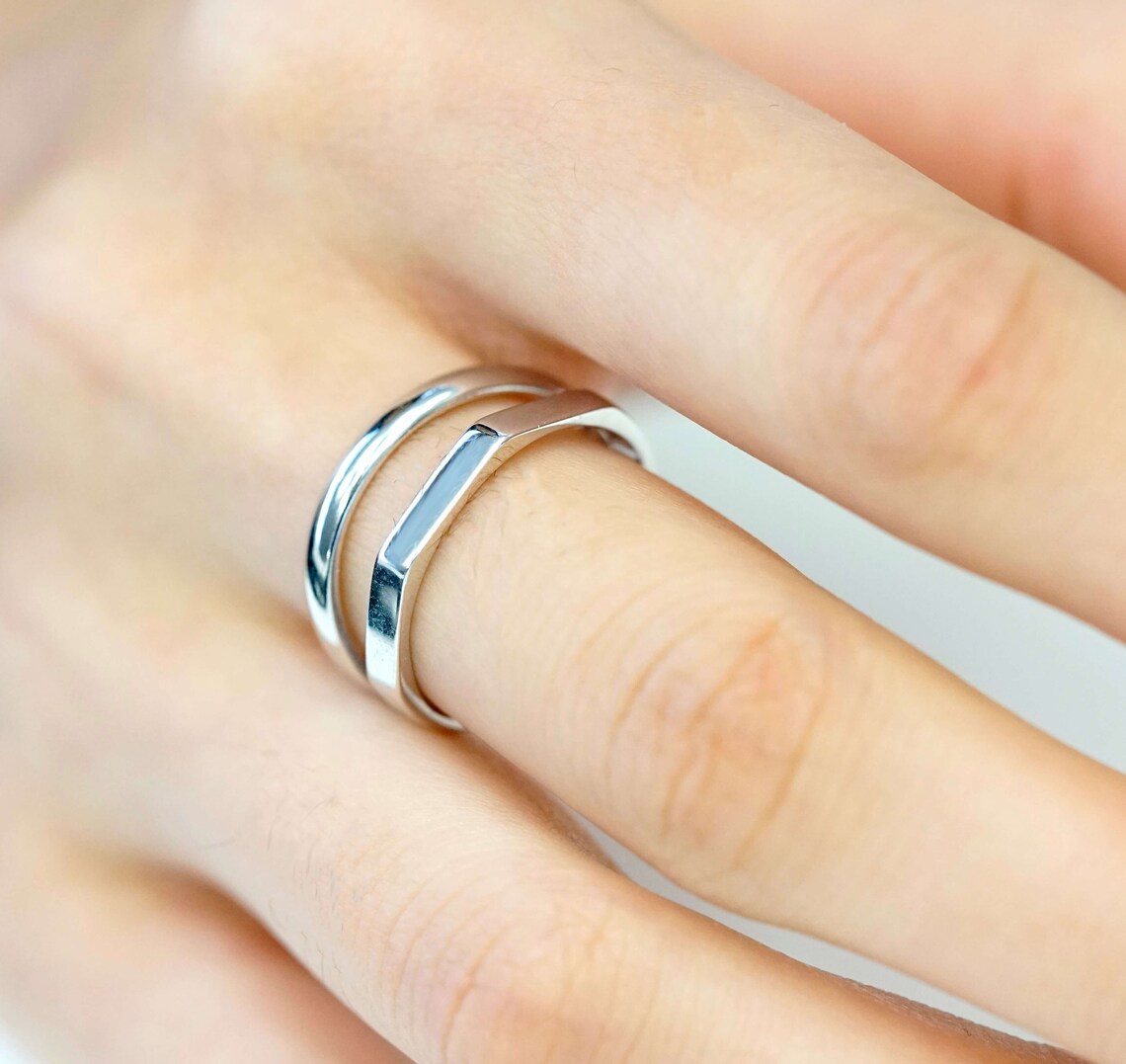 Sterling Silver Double Band Ring Minimalist Open Band | Etsy