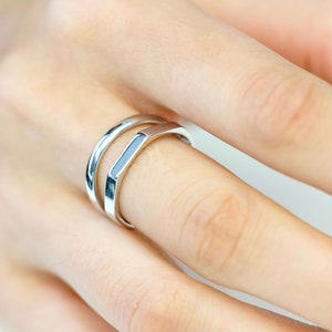 Sterling Silver Double Band Ring, Minimalist Open Band Stacking Ring ...