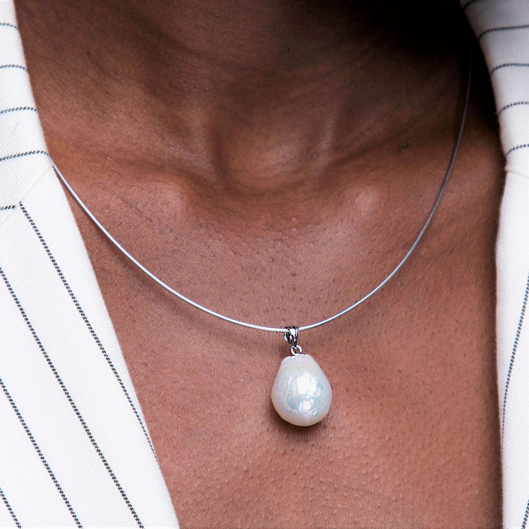 Big Baroque Pearl Drop Pendant Necklace • Real Freshwater Pearl Chain ...