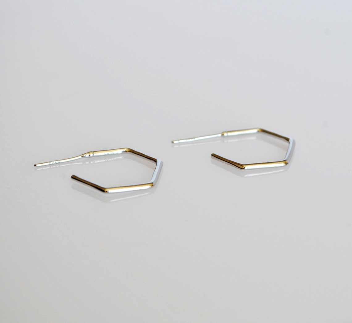 Geometric Hexagon Sterling Silver Hoop Earrings Minimalist | Etsy