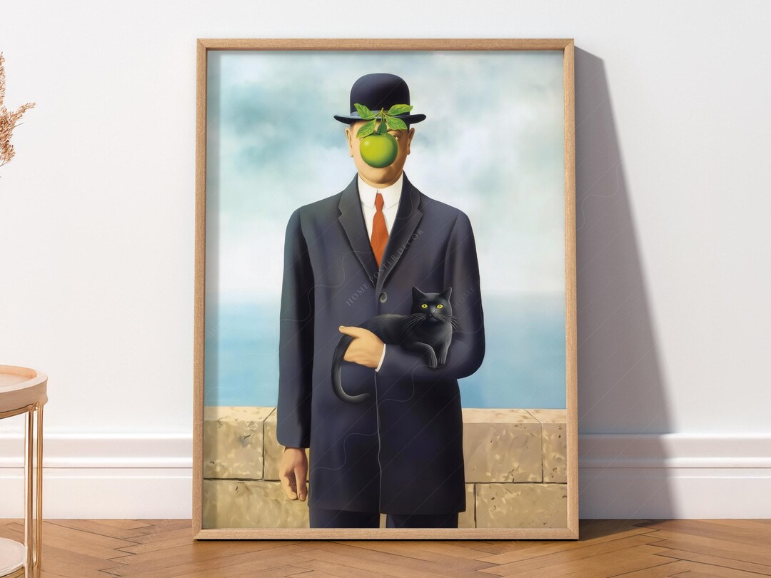 Magritte Black Cat Gift Funny Wall Decor Cat Painting the Son of a Man ...
