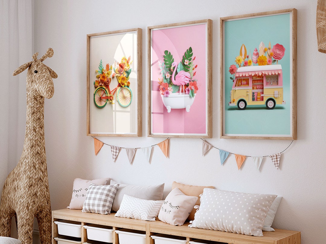 Nursery Wall Art Prints: Flamingo, Bike, Ice Cream Truck - Set of 3 - Etsy