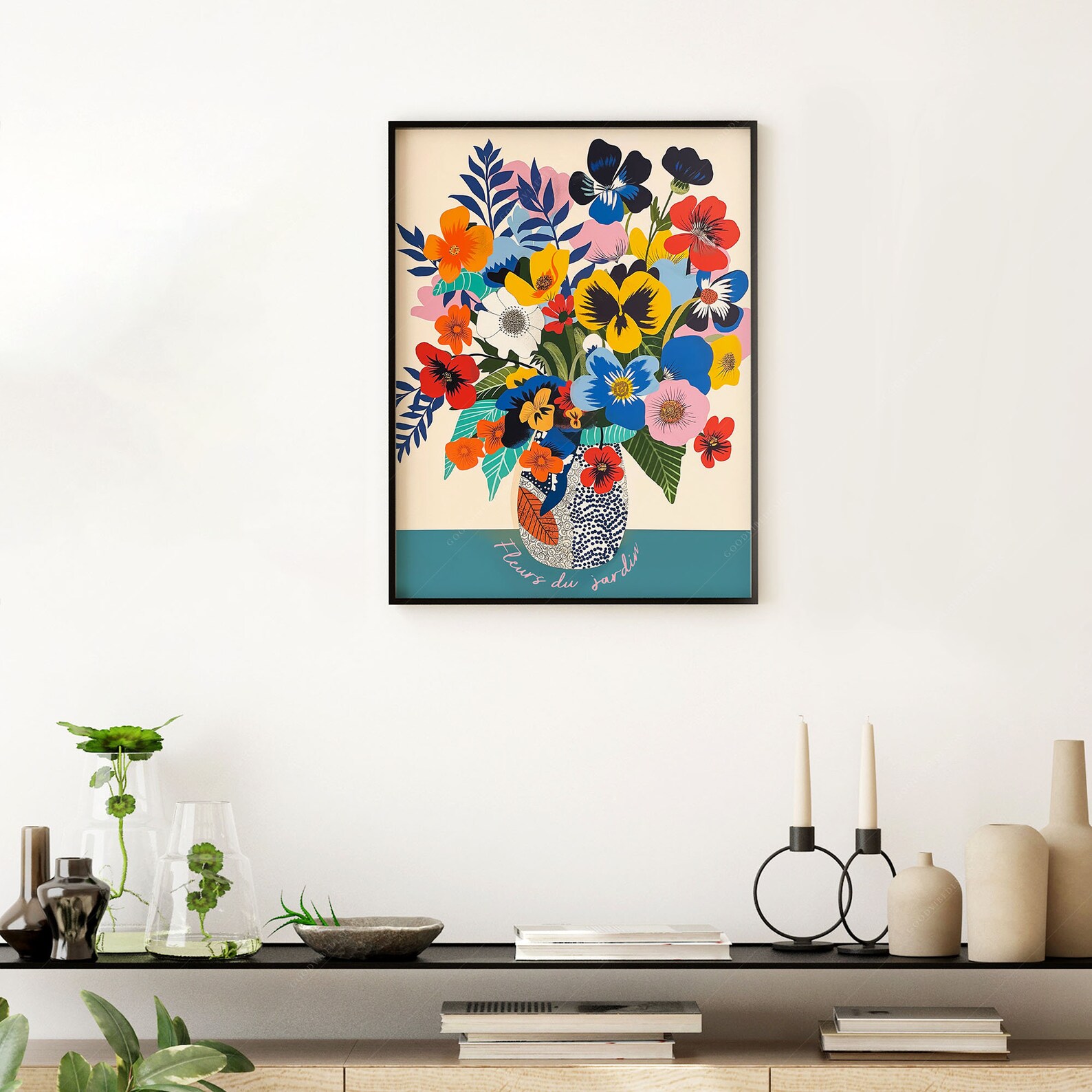 Modern Floral Print, Colorful Flowers in Vase Illustration - Etsy