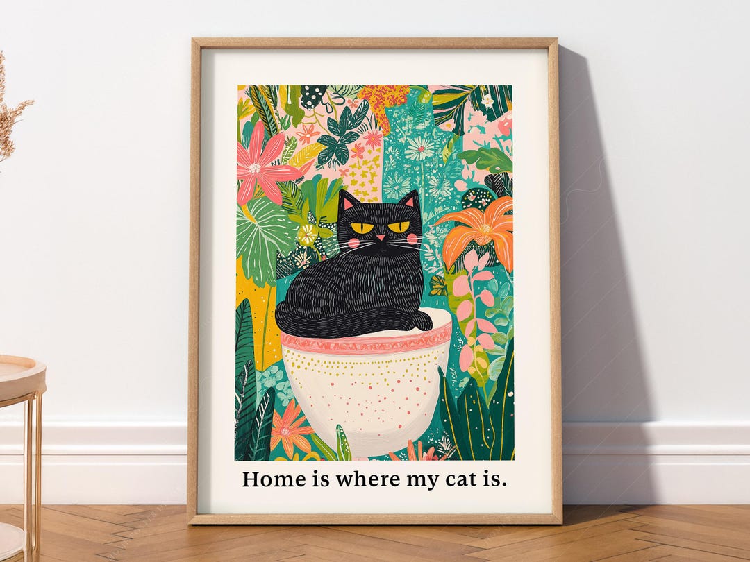Black Cat Art Print – Funny Colorful Animal Poster, Cat Lover Gift - Etsy