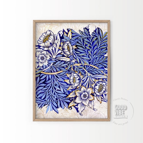 Floral Art Print Vintage Blue Flower William Morris Poster | Etsy