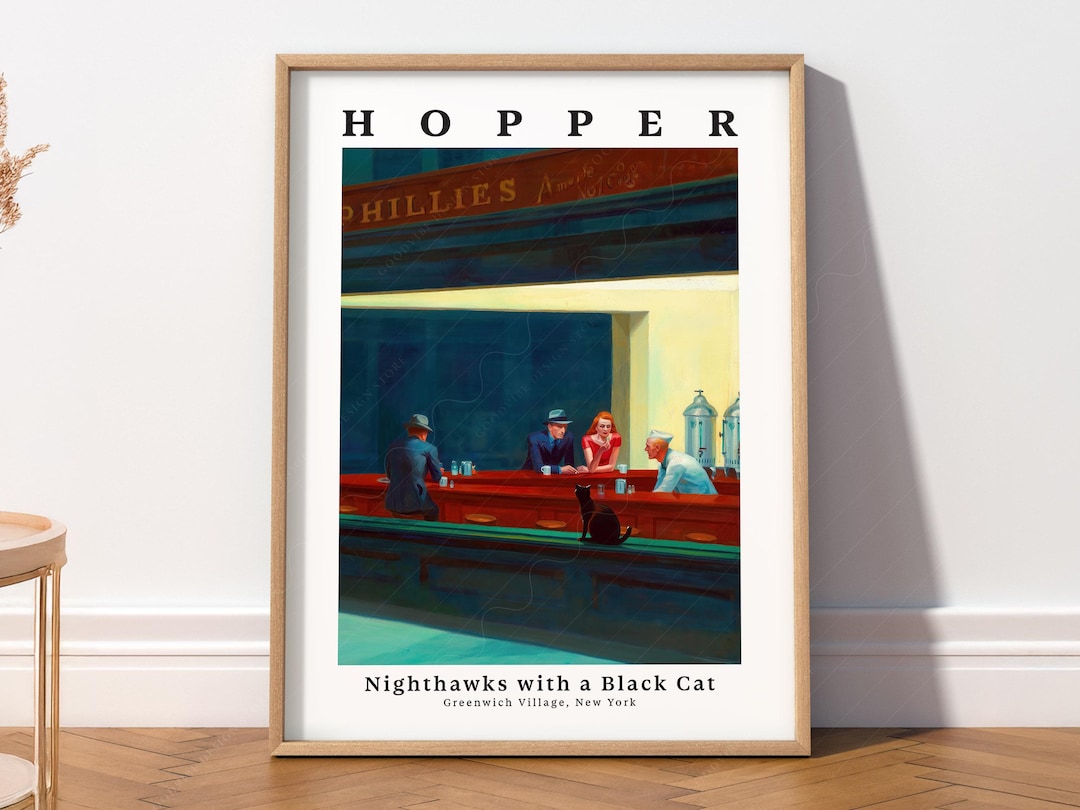 Edward Hopper Nighthawks Cat Print Gift for Cat Lovers Funny Cat ...