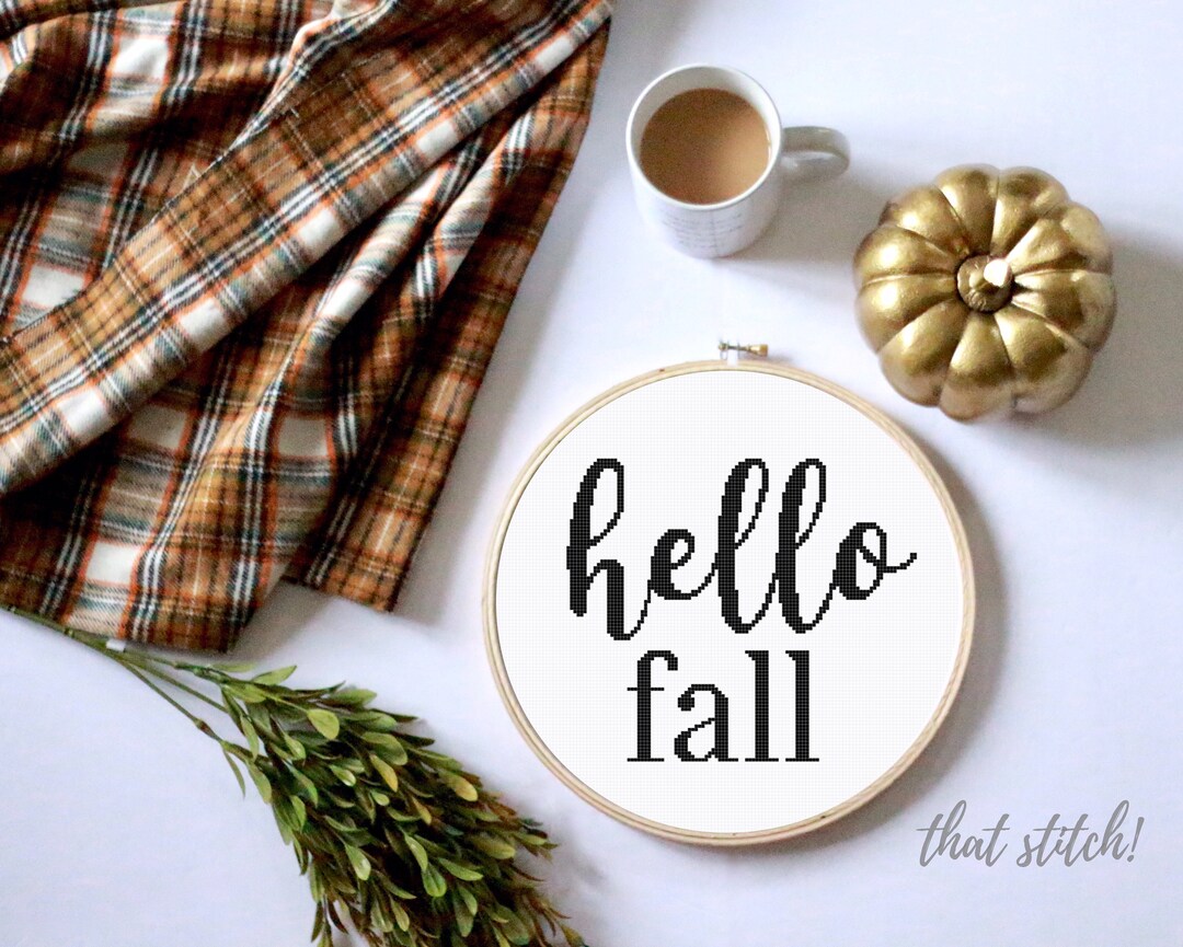 Fall Counted Cross Stitch Pattern, Autumn Cross Stitch Pattern, Hello ...