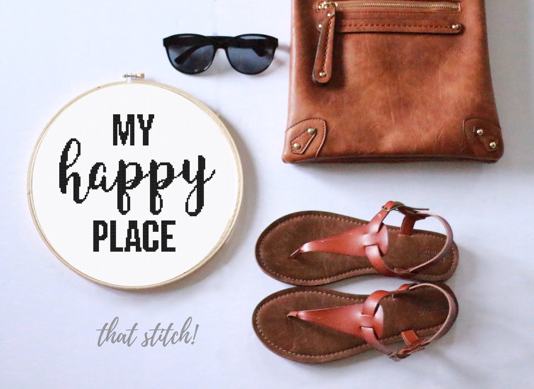My Happy Place Counted Cross Stitch Pattern Easy Diy Farmhouse Wall ...