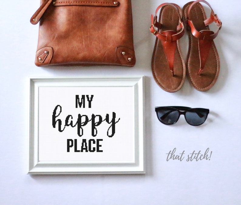 My Happy Place Counted Cross Stitch Pattern Easy Diy Farmhouse Wall ...