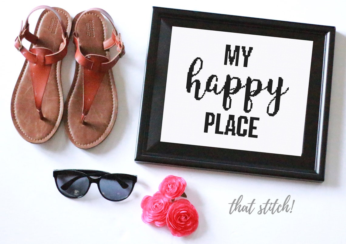 My Happy Place Counted Cross Stitch Pattern Easy Diy Farmhouse Wall ...