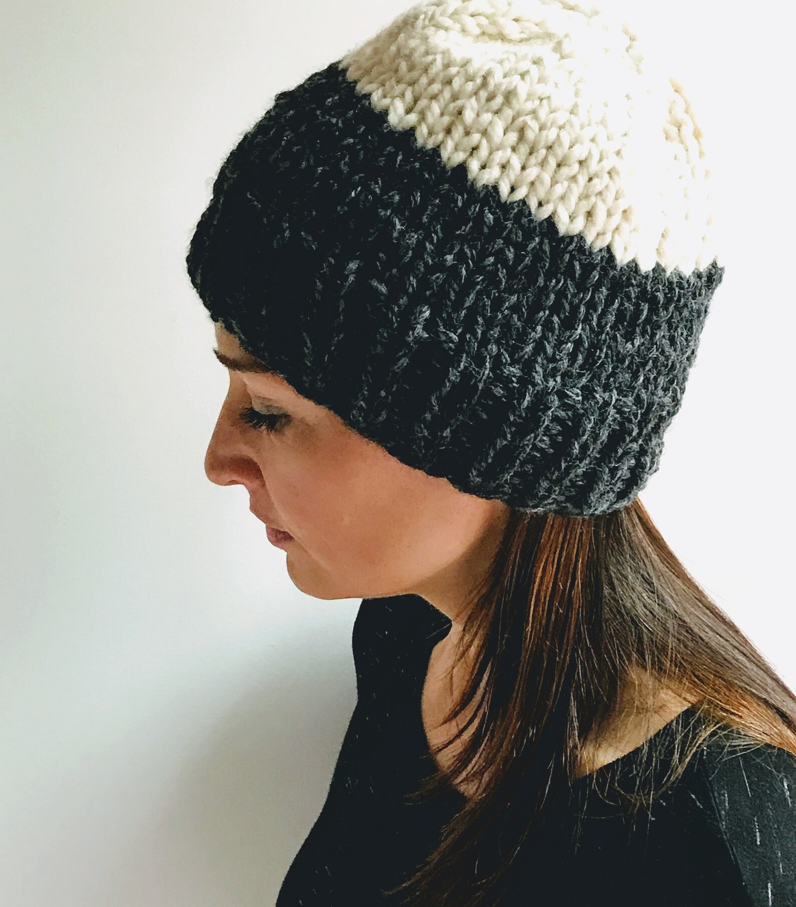 Color Block Hat | Knit Hat | Two Toned Beanie | Ready to Ship - Etsy