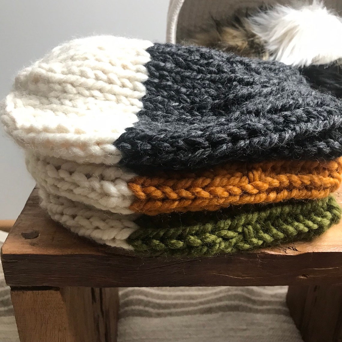 Color Block Hat Knit Hat Two Toned Beanie Ready to Ship - Etsy