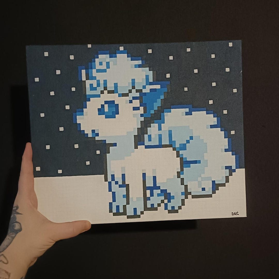 Custom Pixel Art Painting - Alolan Vulpix Snowy Scene Portrait - Etsy UK