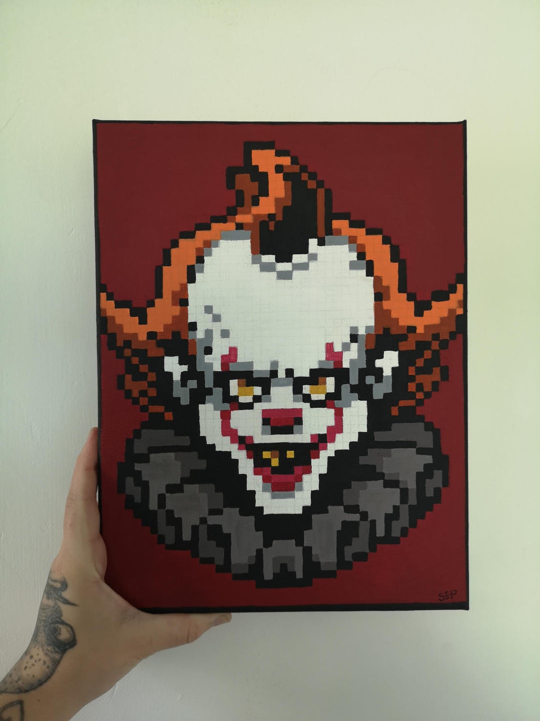 Custom Horror Pixel Art Painting Pennywise - Etsy